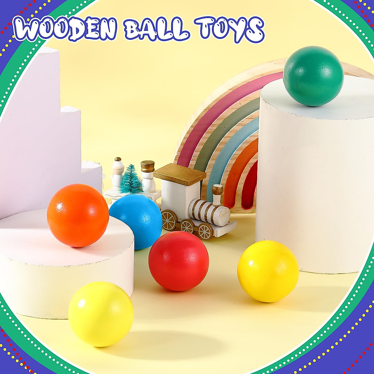 Bucherry 12 Pcs Montessori Wooden Balls 1.8 Inch Wooden Ball Toys Replacement Ball Educational Counting Toy Preschool Learning Material for Montessori Ball (Mixed Color)
