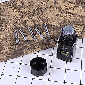 STOBOK Ancient Calligraphy Quill Feather Pen Set Vintage Beautiful Pen Set for Office and Store (Blue + 5 Nibs + Ink)