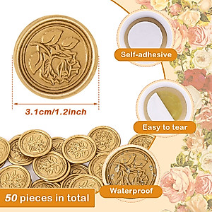 Prasacco 50 Pieces Wax Seal Stickers, Envelope Seal Stickers Vintage Wedding Invitation Envelope Seals Self Adhesive Rose Flower Gold Stickers for Valentine's Day Birthday Bridal Shower Party