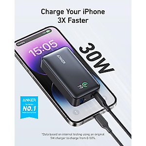 Anker Power Bank, Power IQ 3.0 Portable Charger with PD 30W Max Output (PowerCore 30W), 10,000mAh Battery Pack for iPhone 15/15 Plus/15 Pro/15 Pro Max, MacBook, Dell, Microsoft Surface, and More