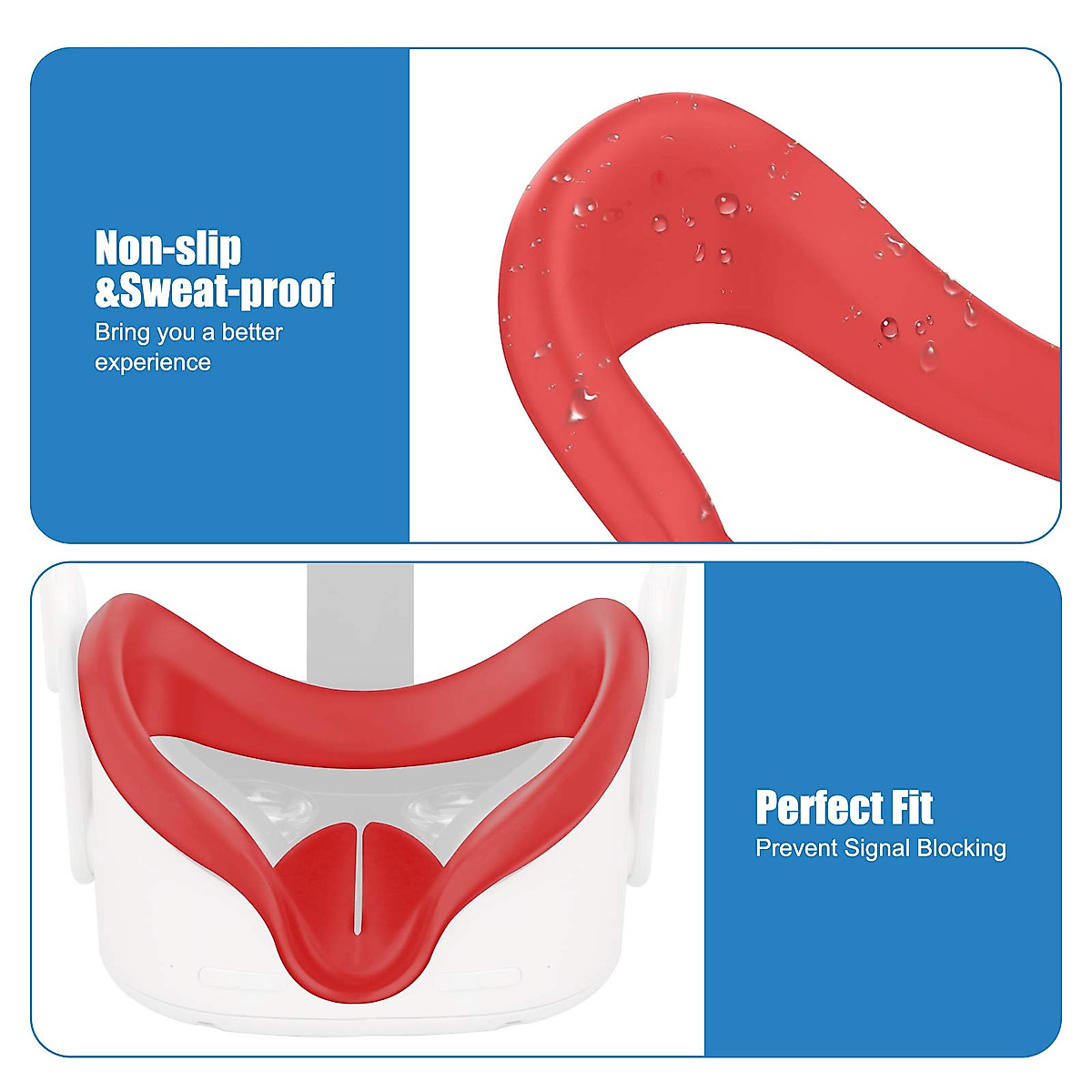 MASiKEN Silicone VR Face Cover for Oculus Quest 2 Face Pad - Meta Quest 2 Washable Nose Pad Light Blocker, Sweatproof Comfort Quest 2 Insert VR Mask Accessories (Red)