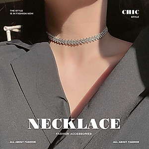 JEAIRTS Rhinestone Choker Necklace Silver Full Crystals Necklaces Sparkly Necklace Chain Jewerly Fashion Party Accessories for Women