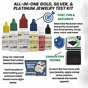 Professional Gold, Silver, Platinum Jewelry Testing Kit with Stone Instructions and Box with 30X Eye Loupe Magnifier Precious Metals 10K 14K 18K 24K 999 925 Scrap