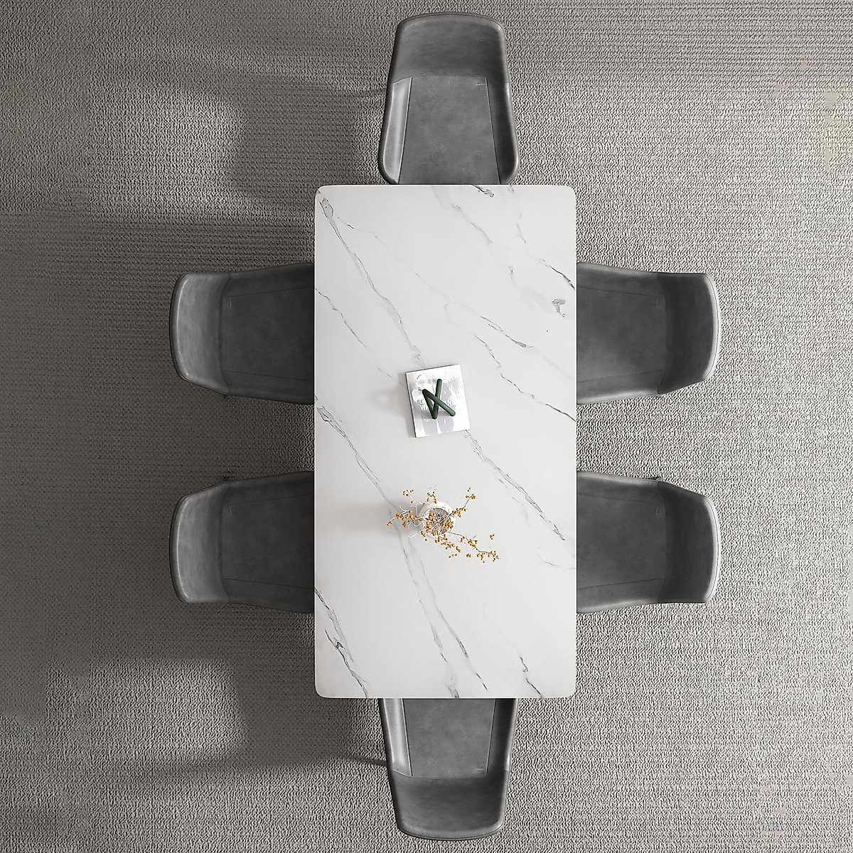 Modern Kitchen Dining Slate Table for 6 Seat,Rectangular Dining White Sintered Stone Table for Home,Kitchen,Living Room,Dining Room,1 Table (White Top)