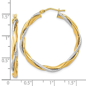 14K Two Tone Gold Rope Twisted Round Hoop Earrings