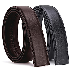 Bleiou 2 Pack Genuine Leather Belt 35''-43''Replacement Leather Belt No Holes Only 1 3/8" Width (Black & Brown)