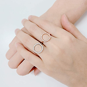 Jude Jewelers Silver Rose Gold Open Circle Karma Promise Statement Ring (Silver, 6)