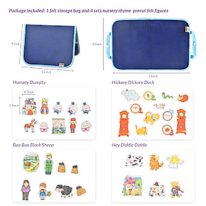 CHEFAN Felt Board for Toddlers, 4 Set Nursery Rhymes Felt Pieces, Precut Flannel Figures, Humpty Dumpty,Hey Diddle Diddle,Hickory Dickory Dock,Baa Baa Black Sheep