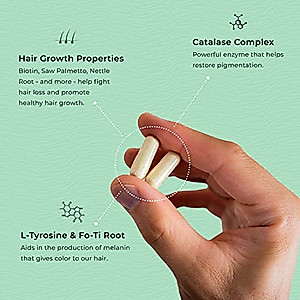 heyhair Gray Escape Advanced Anti Gray Hair Growth Supplement - Catalase, Saw Palmetto, Biotin, FoTi, PABA (2 Capsules per Day / 1 Month Supply)
