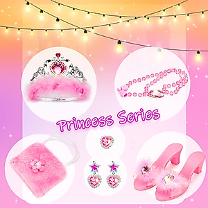 Princess Shoes and Girls Purse Jewelry Toys, Princess Dress Up Clothes for Little Girls, Toddler Dress Up Shoes, Crown Necklace Earrings, Ring, Girls Toys for Little Girls 3,4,5Years Old Pink