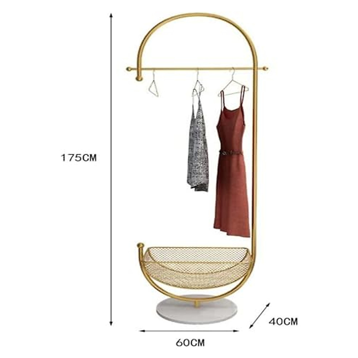 Clothes Rail Garment Rack Gold Clothing Racks With Marble Base Modern Gold Coat Racks With Storage Basket Vertical Hanging Clothes Rack For Bedroom Heavy Duty Garment Racks In Hallway, Entryway ( Colo