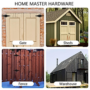 HOME MASTER HARDWARE Wood Gate Hardware Set - Heavy Duty 8" Decorative Strap Hinges and Spring Loaded Latch Gate Kit with Screws for Outdoor Fence Swing Gate Black Finish