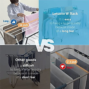 Letusto W-Rack Laundry Clothes Drying Rack - Indoor & Outdoor Folding Clothing Rack Foldable - Stainless Steel Laundry Garment Dryer Stand (Dry-Rack)