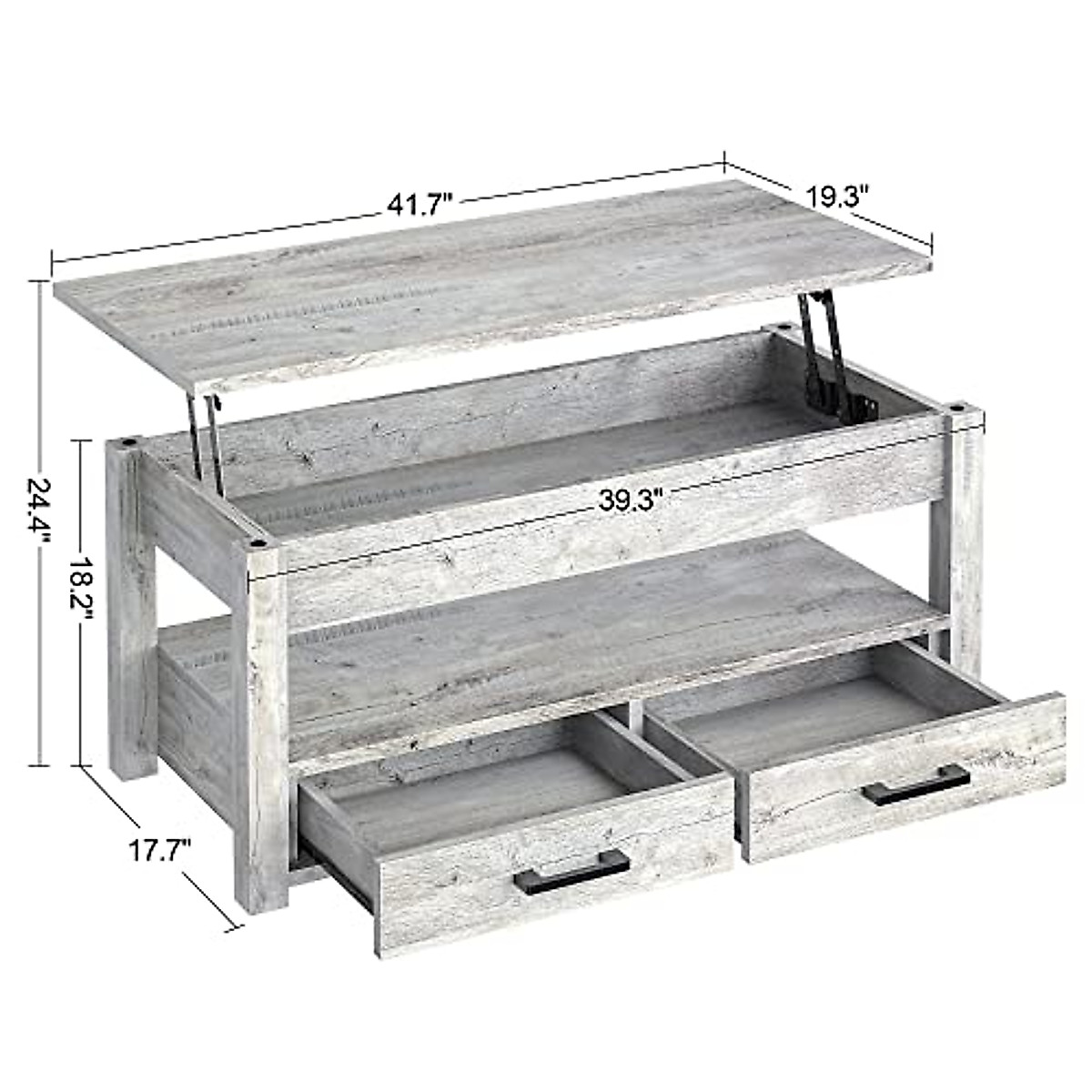 FABATO 41.7'' Lift Top Coffee Table with Hidden Compartment for Living Room, Mid-Century Cocktail Table with 2 Storage Drawers Wood Tea Center Table for Home Office, Gray