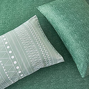 RYNGHIPY Striped Boho Bed Comforter Set King Size Sage Green, 8Pcs Geometric Bohemian Bed in a Bag Down Alternative Comforter Bedding Set (Sage Green,King Size)
