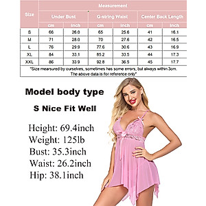 Avidlove Lingerie for Women V Neck Sleepwear Mesh Negligee Sexy Babydoll Dress(Pink,L)