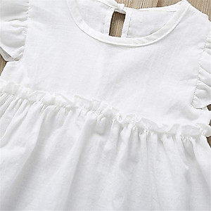 Niyage Baby Toddler Girls Cotton Flutter Sleeve Pleated Tunic Dress Swing Casual Playwear White 90