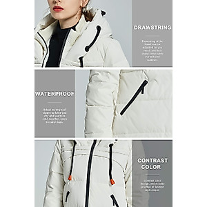 Orolay Women's Thickened Contrast Color Drawstring Down Jacket Hooded Parka Long Puffer Coat White L