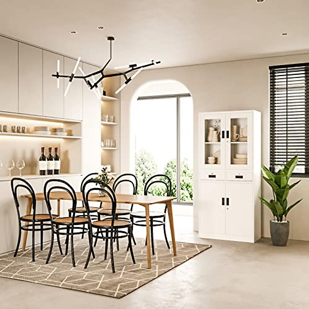 PEUKC Kitchen Pantry Cabinet, 71" Freestanding Kitchen Pantry Storage Cabinet with Drawer and Adjustable Shelves, Metal Tall Pantry Cabinet Cupborad with Glasses Doors, White