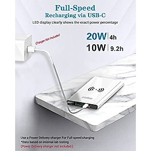15W Wireless Portable Charger, 22.5W PD20W QC3.0 USB-C Fast Charging 10000mAh Power Bank LED Display, 2 Inputs and 4 Outputs, Slim & Light External Battery Pack for iPhone iPad Airpod Samsung LG Sony