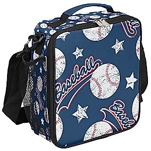 Baseball Lunch Box for Kids Boys, Insulated Lunch Bag Reusable Thermal Lunchbox Cooler Tote Handbag with Removable Adjustable Shoulder Strap for Adults Men Picnic Work School