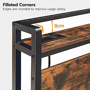 HOOBRO Headboard Queen Size, Headboard with 2 Outlets and 4 USB Ports, Adjustable Height, Storage Rack, Sturdy and Stable, Easy Assembly, Rustic Brown and Black