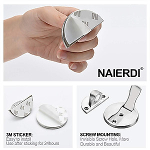 NAIERDI 2 Pack 304 Stainless Steel Door Stoppers, Magnetic Door Stop, 3M Double-Sided Adhesive Tape, No Drilling, Door Stop Wall Protector, Office Door Catch, Stop Door