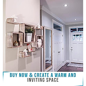 Comfify Rustic Wall Mounted Square Shaped Floating Shelves – Set of 7 – 3 Square Shelves and 4 L-Shaped Rustic Shelves – Screws and Anchors Included – Rustic Wall Décor - Rustic White