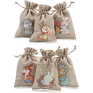 STEFORD Easter Burlap Drawstring Gift Bags,24 PCS Easter Jute Linen Burlap Treat Candy Bags for Easter Favors Supplies