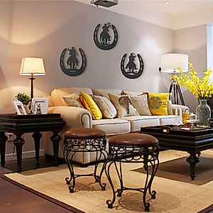 WAIU horseshoe metal wall art décor with cowboy, western rustic style horse shoes decoration hanging for bedroom living room bathroom, country decor for the home indoor outdoor,matte black