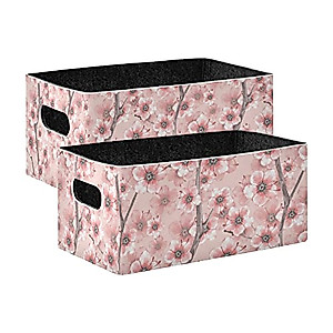 J JOYSAY Pink Floral Storage Basket Felt Storage Bin Collapsible Felt Storage Toy Chest Organizer for Kids Bedroom Magazine