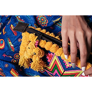 Yellow Pom Pom Clutch Bag with Embroidered Hmong Tribes Star Pattern