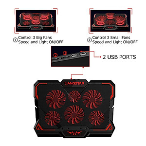 Laptop Cooling Pad, Laptop Cooler with 6 Quiet Led Fans for 15.6-17 Inch Laptop Cooling Fan Stand, Portable Ultra Slim USB Powered Gaming Laptop Cooling Pad, Switch Control Fan Speed Function (Red)