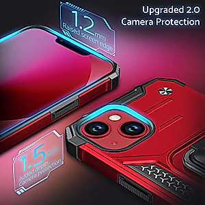 Anqrp Designed for iPhone 13 Case, Military Grade Protective Phone Case Cover with Enhanced Metal Ring Kickstand [Support Magnet Mount] Compatible with iPhone 13 6.1, Red