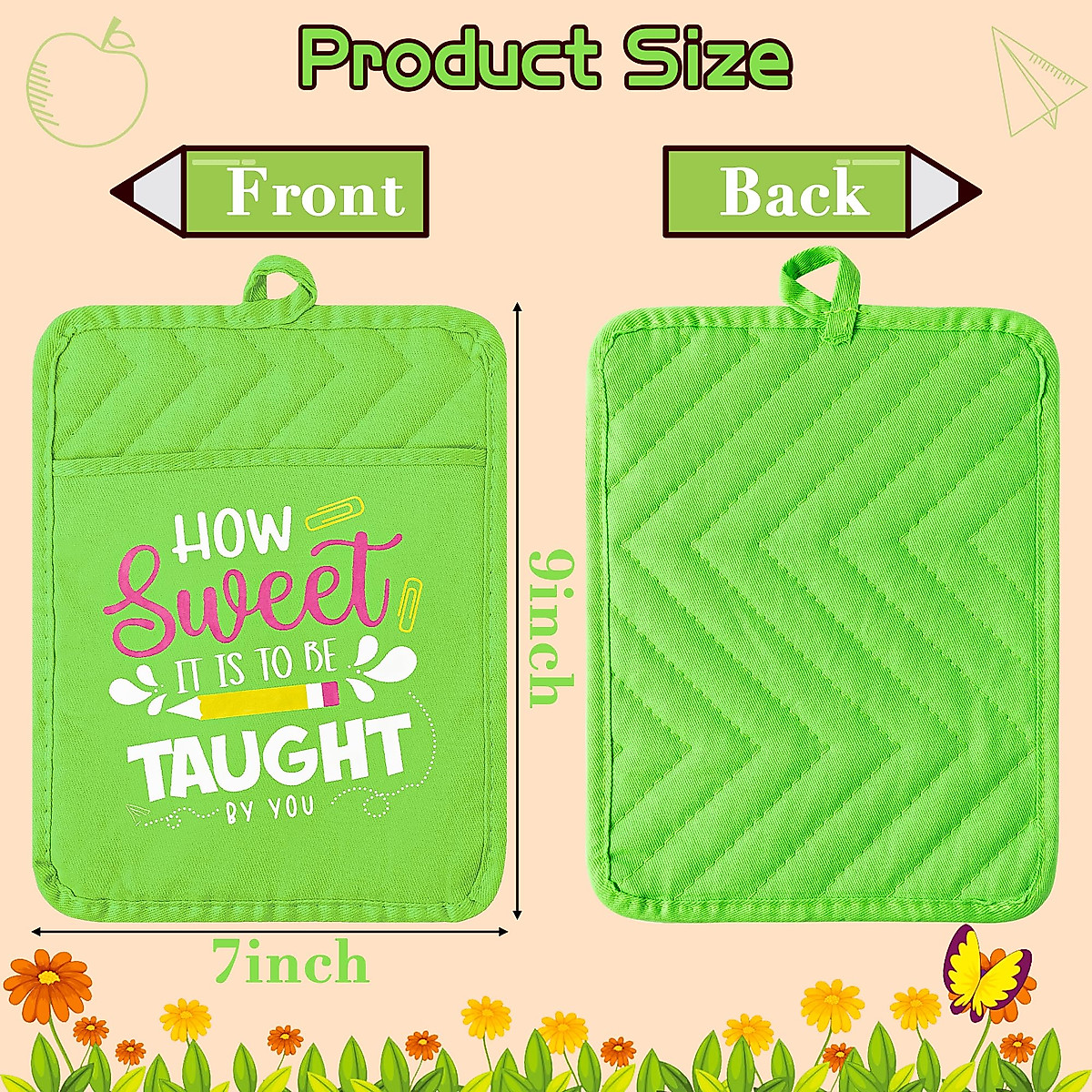 R HORSE 10Pcs Teacher Appreciation Pot Holders Gifts Funny Potholders Microwave Oven Mitt Hot Pads Thank You for Teachers Holders End of The Year Teacher Gift for Kitchen Cooking Baking Lovers