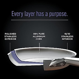 Ninja C90030 Everclad Commercial-Grade Stainless Steel 12" Fry Pan, Tri-Ply Pans, Oven Safe to 600°F, PFAS Safe, All Stovetops & Induction Compatible, Stainless