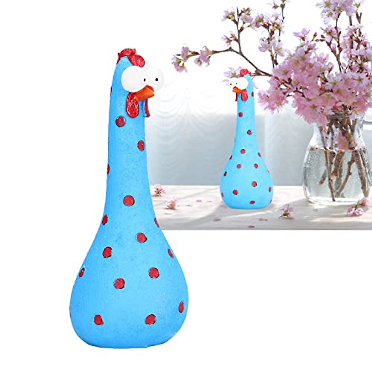 Chicken Statue, Big Eye Chicken Long Neck, Microlandschaft Hand Crafted Resin Animal Garden Statues for Garden Yard Art Decoration(Blue)