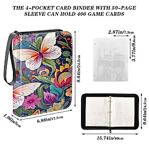 PYBUG Butterfly Trading Card Binder with Nylon Strap 4-Pocket Waterproof PU Leather Card Collection Binder for 400 Cards Sturdy Card Holder Folders for Game Cards,Sports Cards
