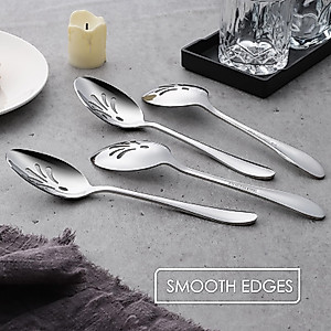 Stainless Steel Slotted Serving Spoons, E-far 4-Piece Metal Tablespoons Hostess Serving Utensils Set for Catering Buffet Party Kitchen Restaurant, Dishwasher Safe