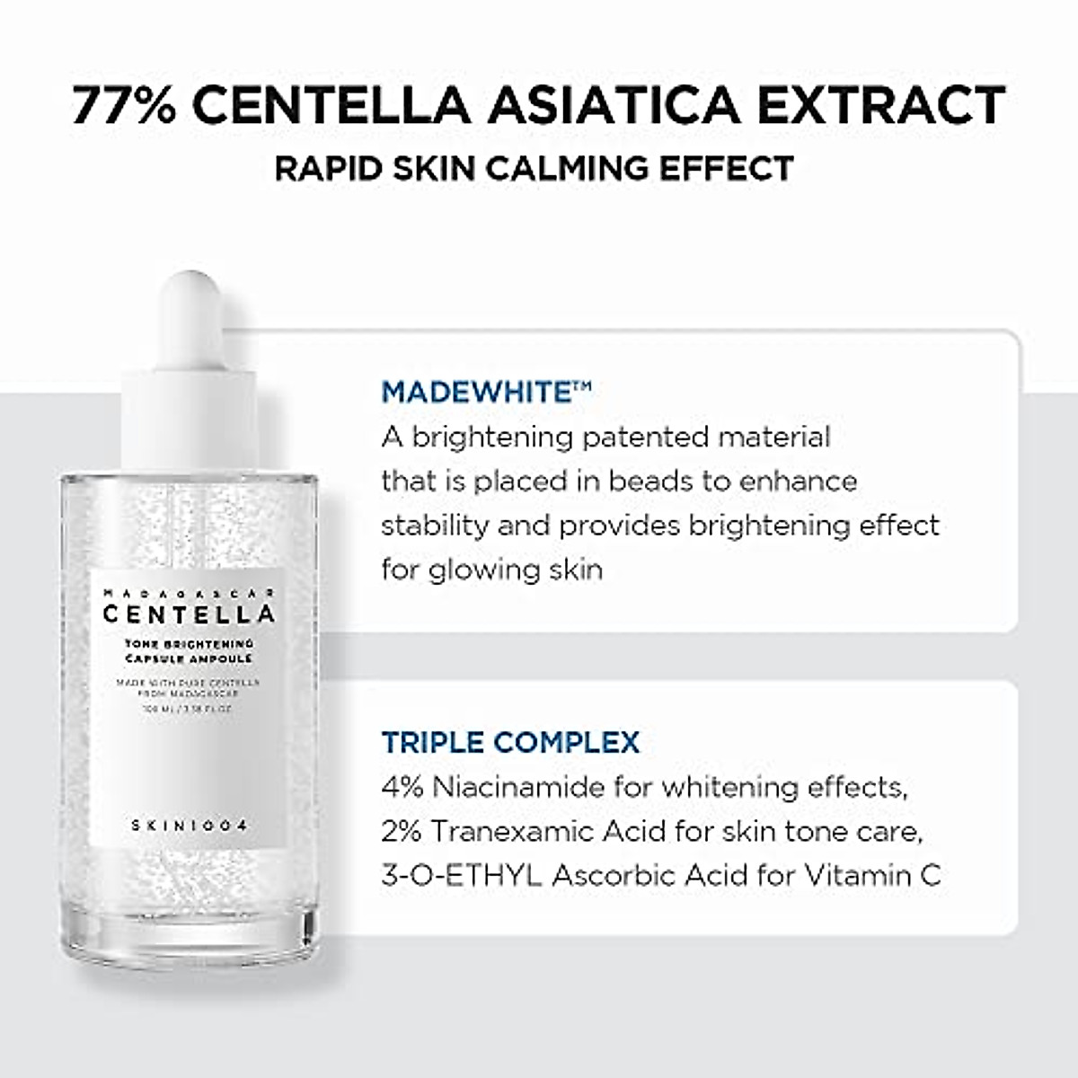 SKIN1004 Madagascar Centella Tone Brightening Capsule Ampoule 3.38 fl.oz(100ml) | Calming Moisturizing Brightening | Sensitive Skin