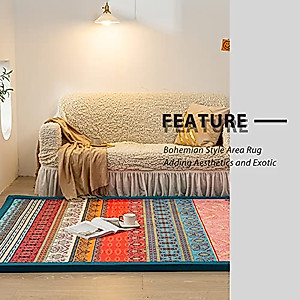 MAXYOYO Bohemian Style Area Rug Living Room Carpet, Thick Memory Foam Tatami Mat Japanese Carpet with Non-Slip Backing, 4.9 ft x 6.6 ft Large Floor Rug Mat for Bedroom