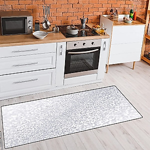 TsyTma Silver Glitter Bling Kitchen Rug Non-Slip Decor Absorbent Kitchen Floor Mat Bathroom Rug Waterproof Runner Rug 39"x20"