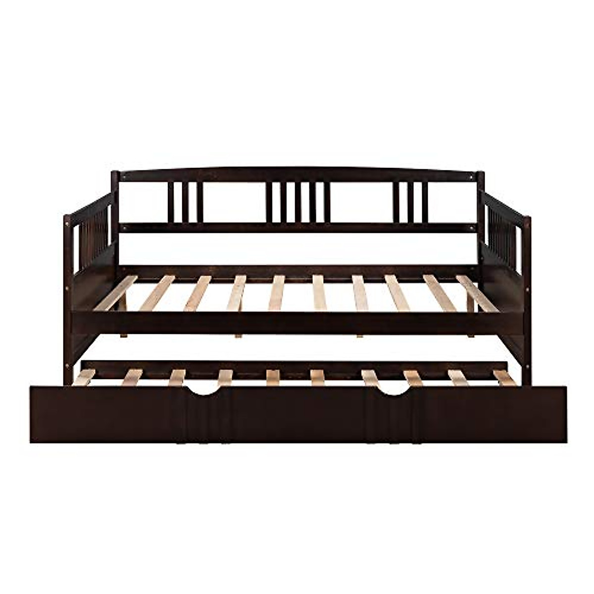 ERDAYE Full Size Daybed Wood Bed with Twin Size Trundle Bed, Espresso