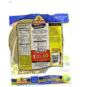 Mission 10 Inch Carb Balance Whole Wheat Tortillas LARGE Burrito 8 ct 20 oz Pack of 3 Total of 60 oz Kosher Certified