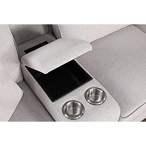 WOODRK Upholstered Sectional Sofa Set with Ottoman and Mobile Armless Chairs, Linen Couch with 2 Cup Holders, USB Ports and Storage Space, for Living Room, Apartment, Light Gray