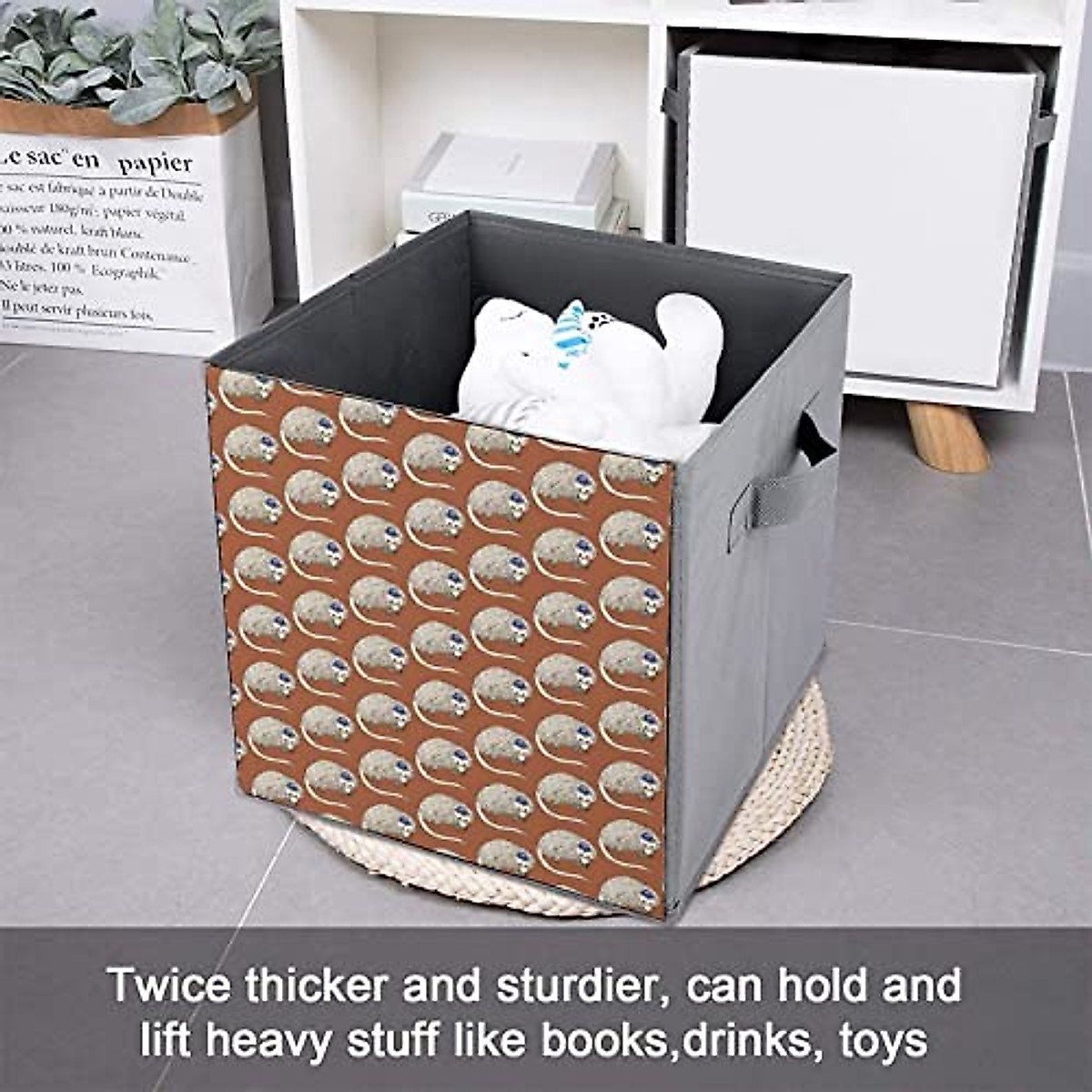 Fancy Opossum Foldable Storage Bins Printd Fabric Cube Baskets Boxes with Handles for Clothes Toys, 11x11x11