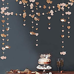 52Ft Champagne Gold Heart Garland Metallic Glitter Paper Love Heart Streamer Banner for Anniversary Mothers Day Valentines Day Engagement Bridal Shower Wedding Bachelorette Birthday Party Decorations