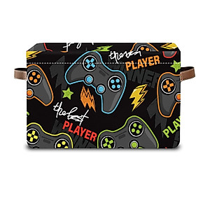 Sunnyhut Foldable Storage Box Bins with Handles,Game Handle Storage Basket - Decorative Cloth Organizer Storage Boxes for Home Office 14 * 10 * 8in