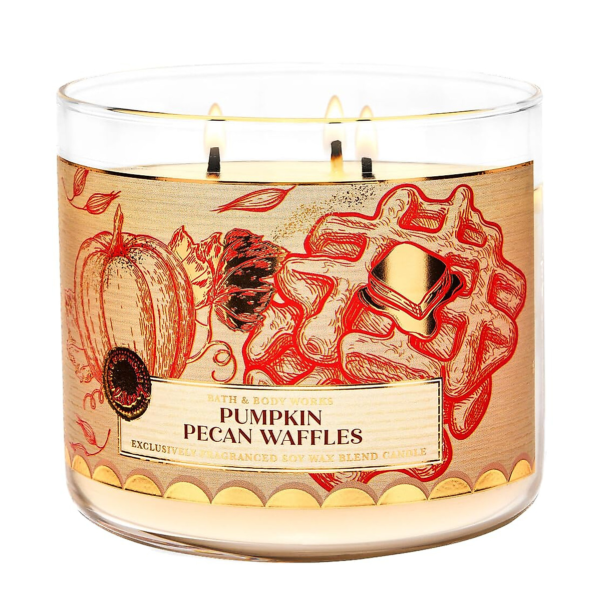 Generic Bath + Body Works Pumpkin Pecan Waffles Candle - Waffles + Pumpkin Spice + Maple Syrup - 3 Wick Candle w/Decorative Fall Lid - 14.5 Ounces - Fall Candles - New for 2024, Large