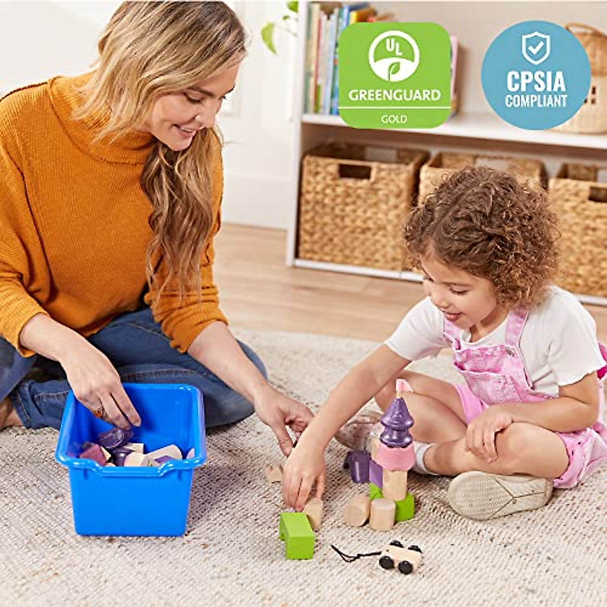 ECR4Kids Scoop Front Storage Bin, Multipurpose Organization, Blue, 5-Piece